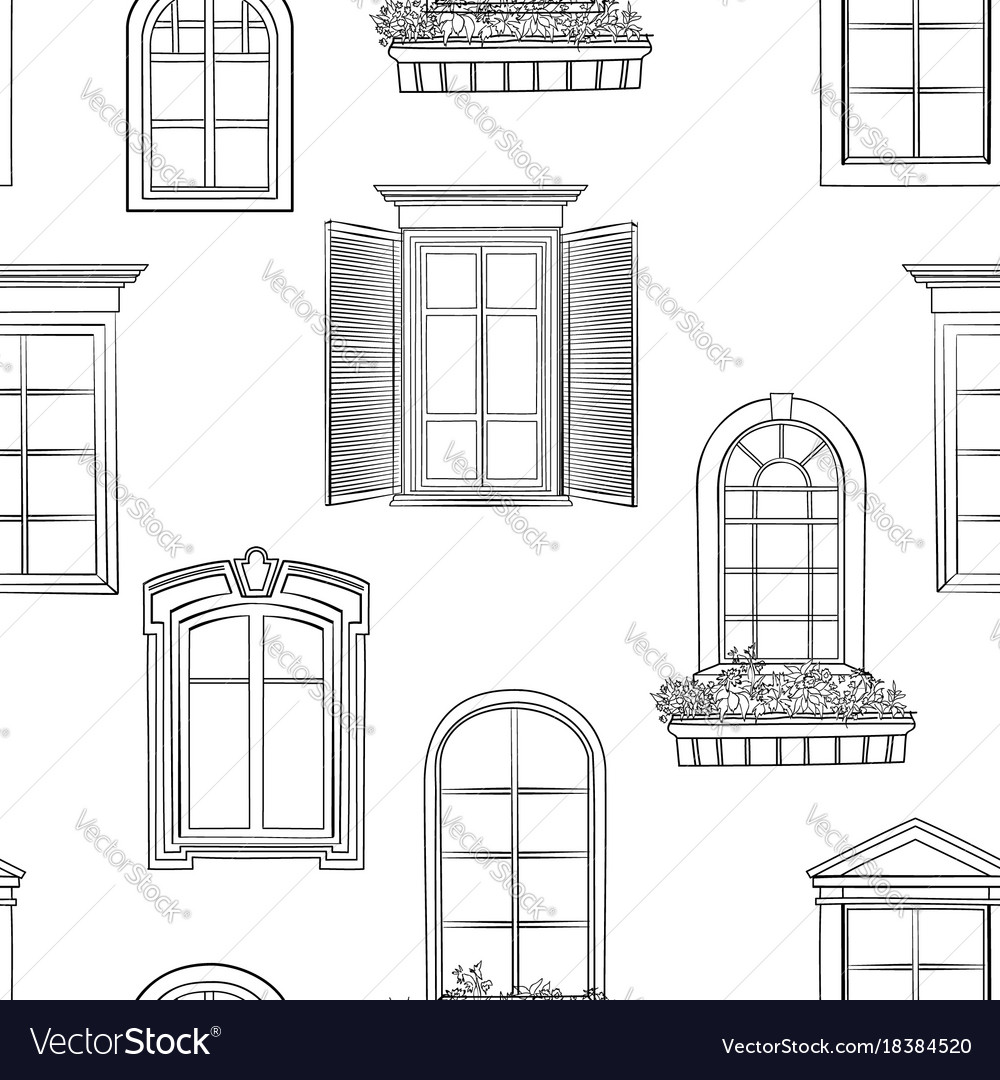 Window seamless doodle pattern different Vector Image