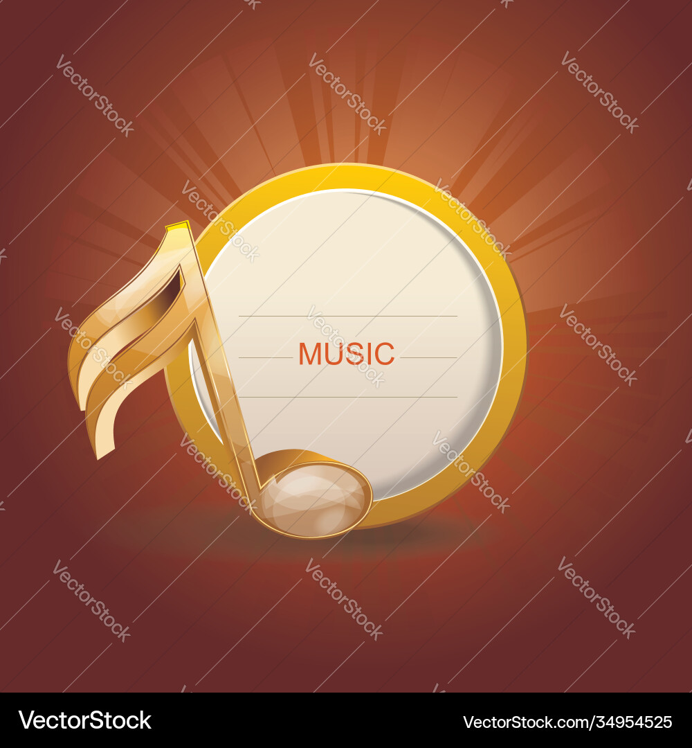 3d shiny golden musical note on abstract beams Vector Image