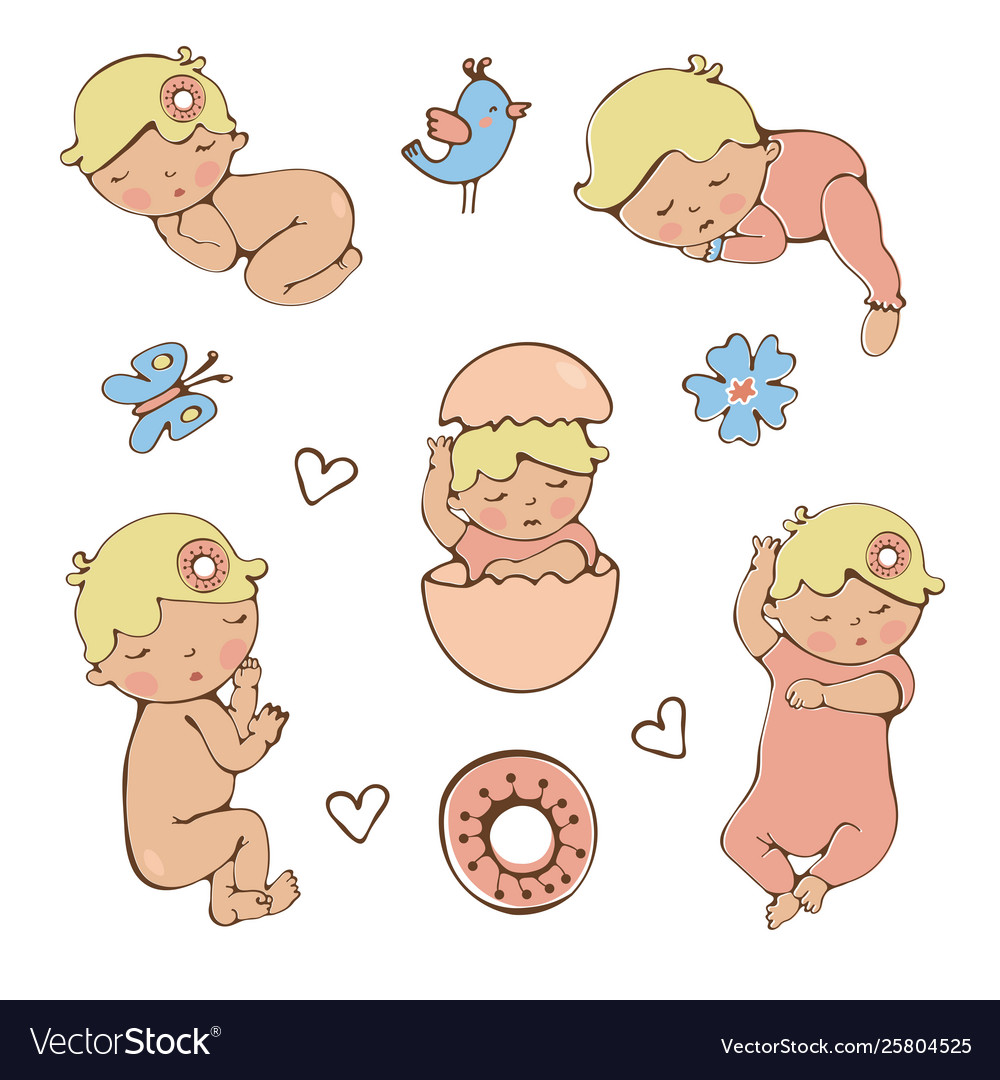 Babies set cute collection baby girls Royalty Free Vector
