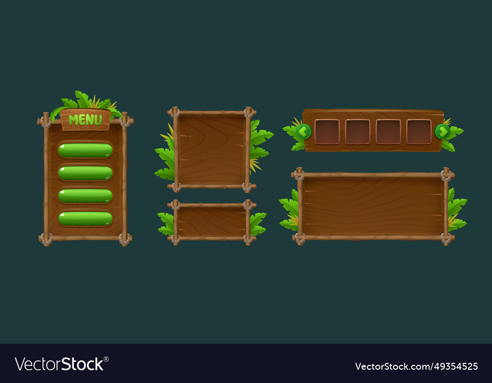 Jungle adventure game ui elements Royalty Free Vector Image Jungle adventure game ui elements Royalty Free Vector Image