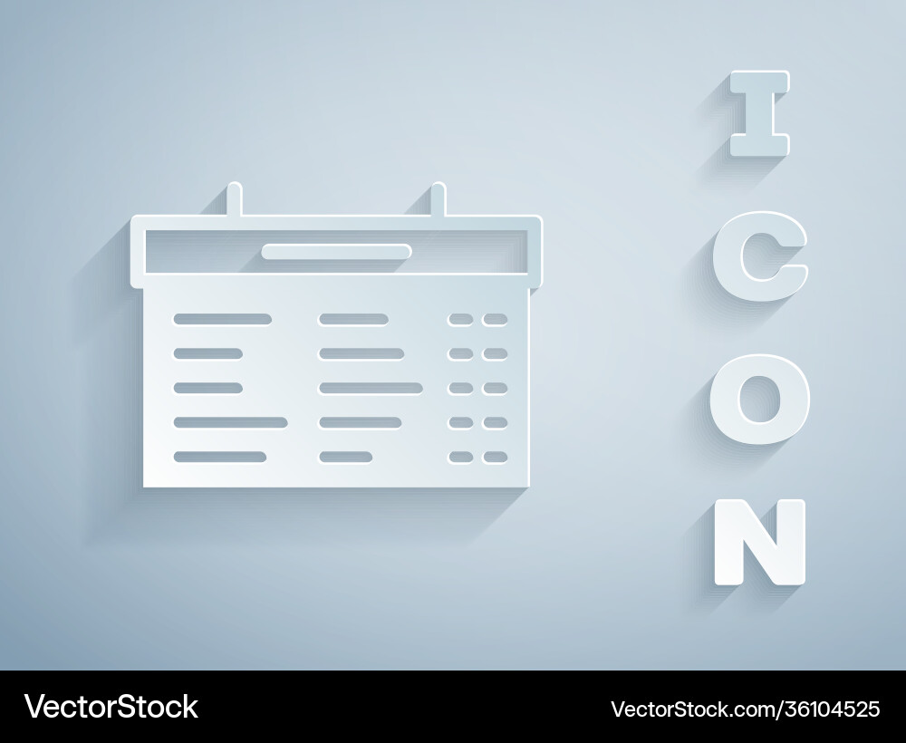 Paper cut train station board icon isolated Vector Image
