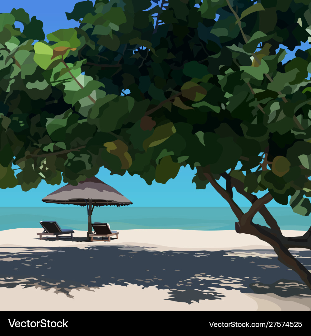 Sunny landscape with tropical tree beach Vector Image