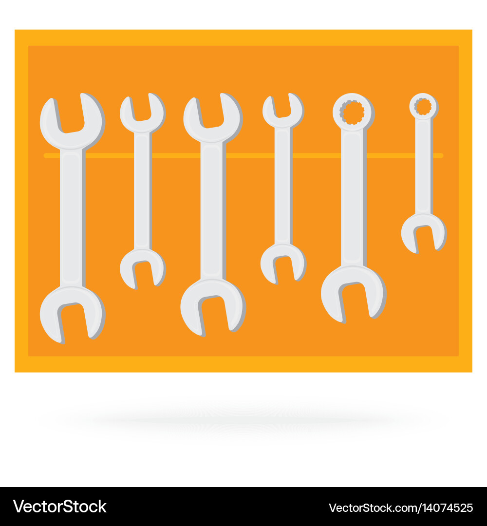 Wrench collection tool isolated on orange Vector Image