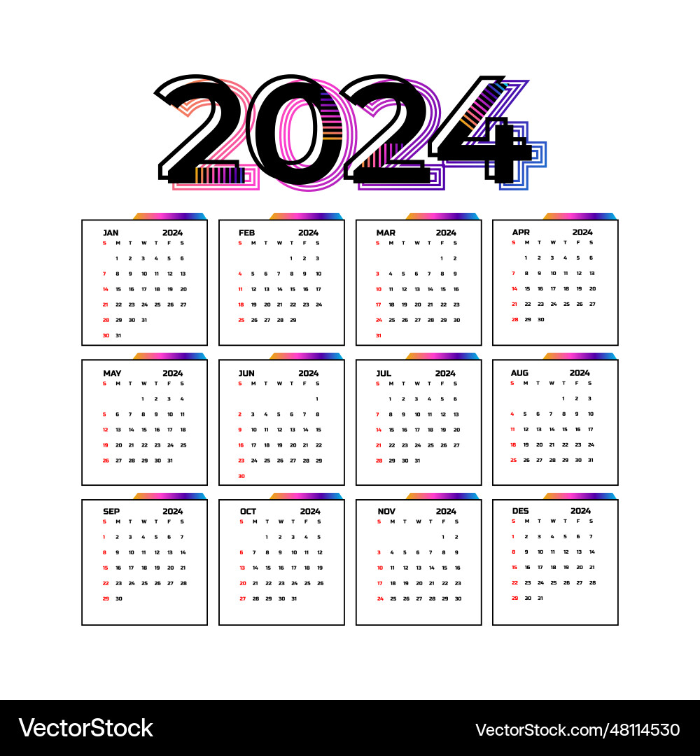2024 new year modern wall calendar template design