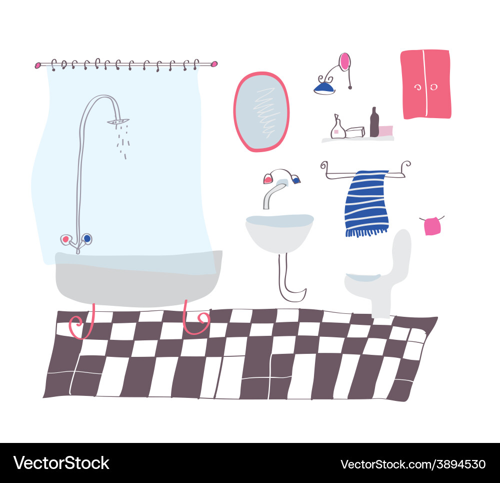 Bathroom cartoon in sketchy style Royalty Free Vector Image