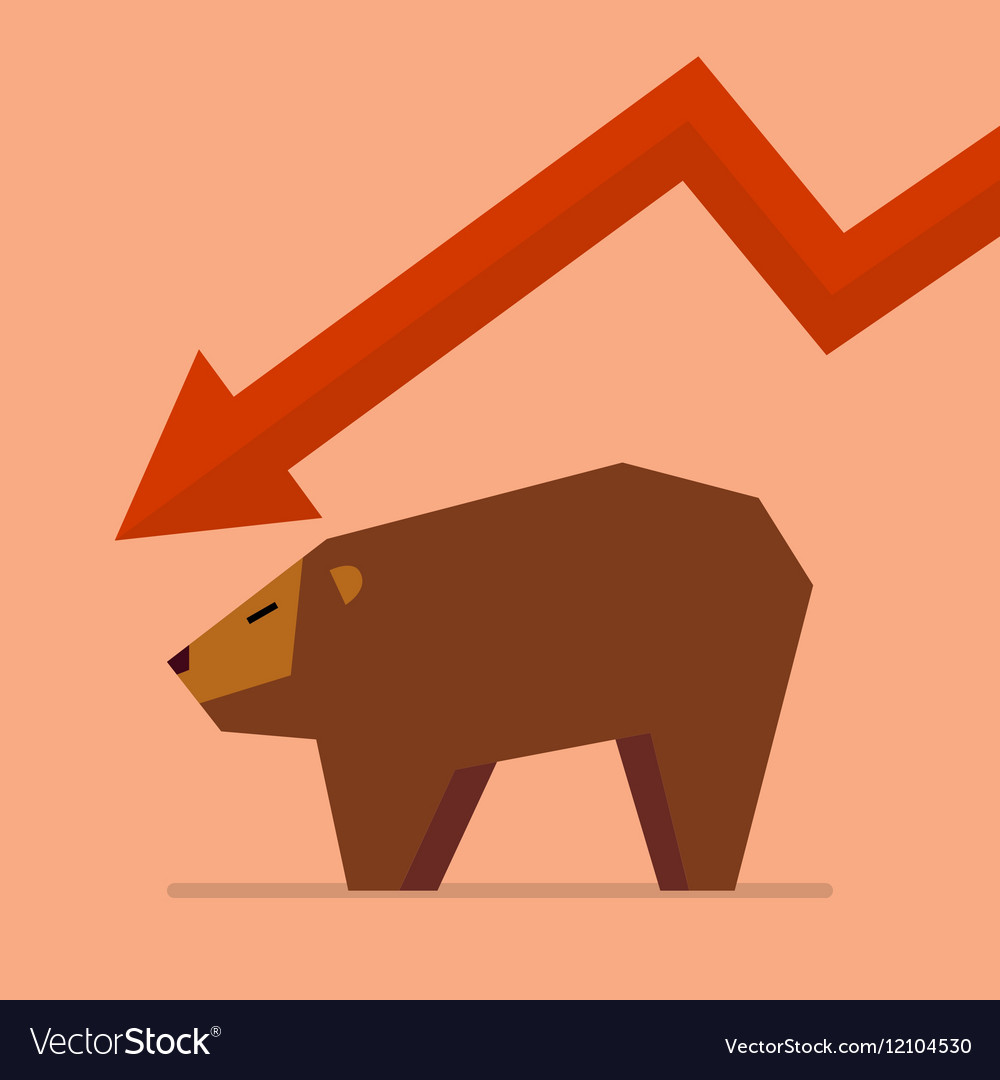 Bear with graph down trend Royalty Free Vector Image