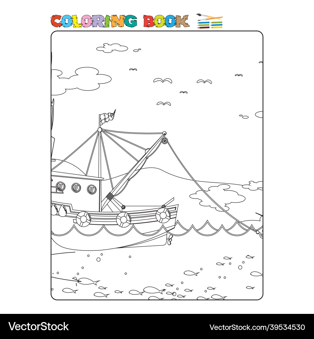 Fisherman coloring page for children Royalty Free Vector