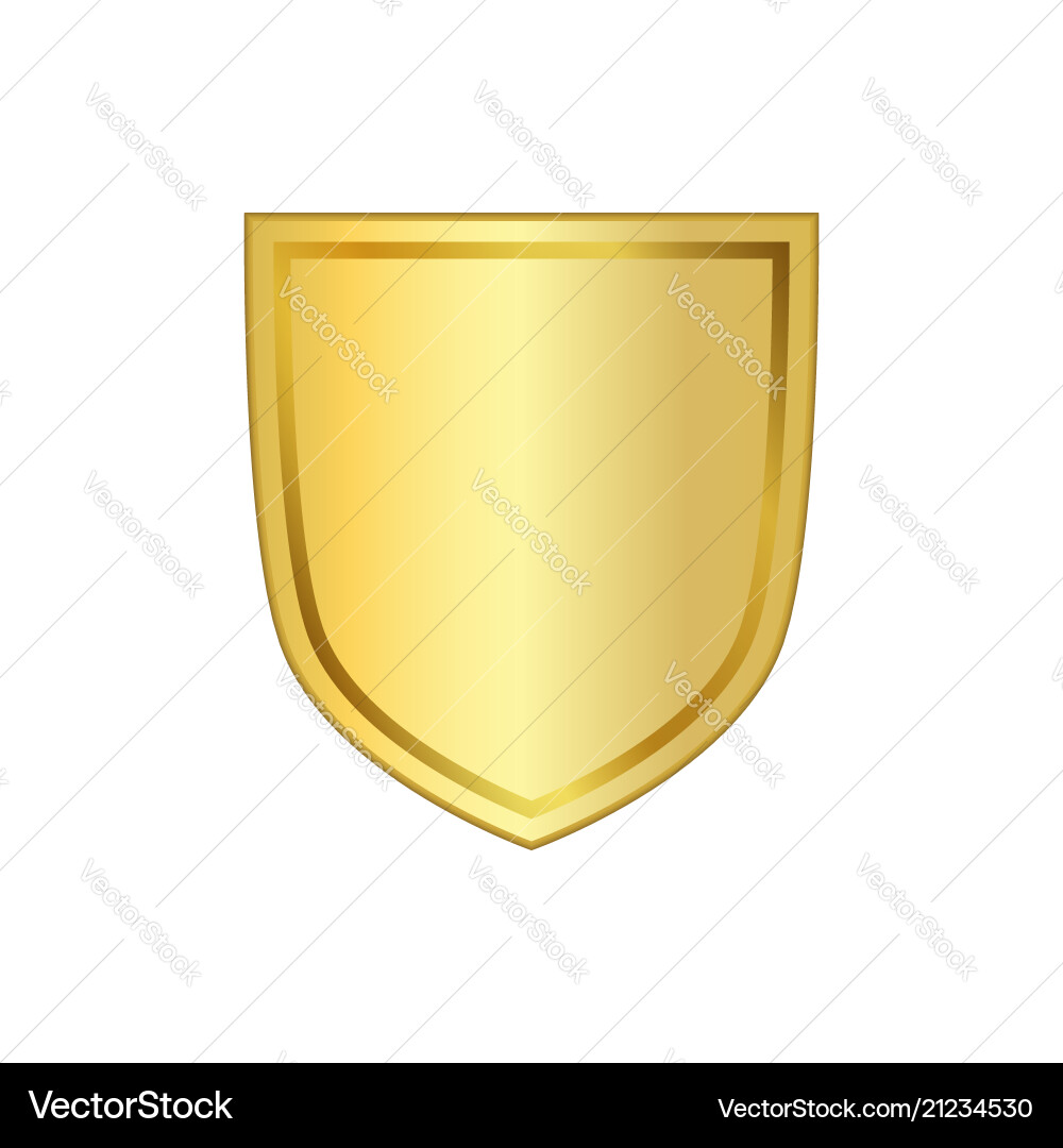 Gold shield shape icon 3d golden emblem sign Vector Image