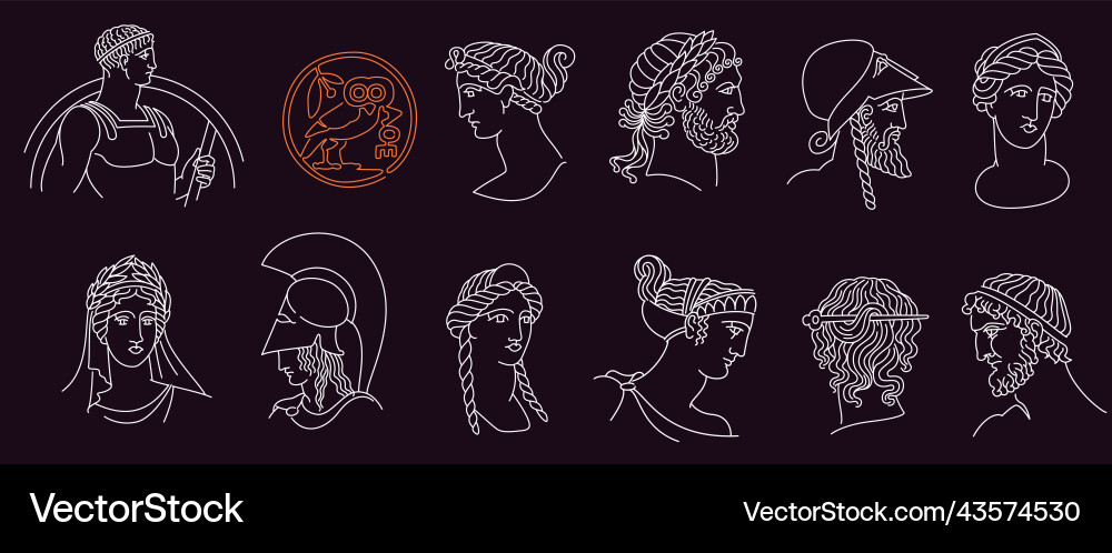 Greece modern faces portraits in one line style Vector Image