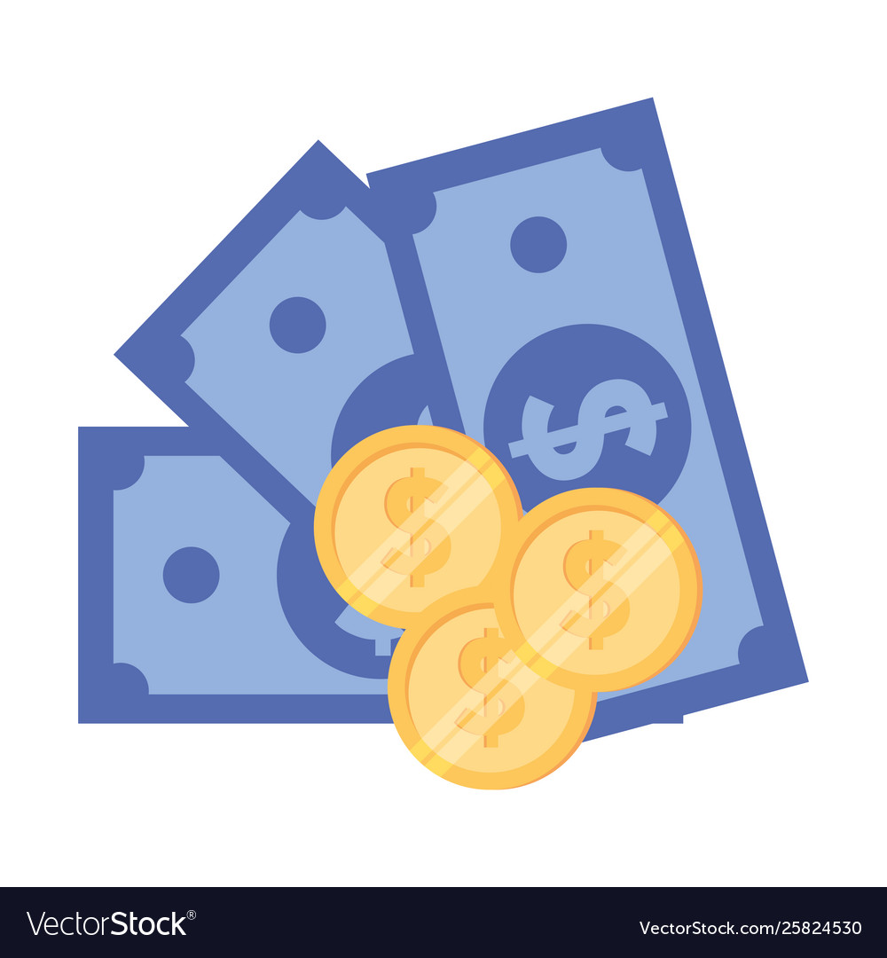 Isolated coins and bills design Royalty Free Vector Image Isolated coins and bills design Royalty Free Vector Image