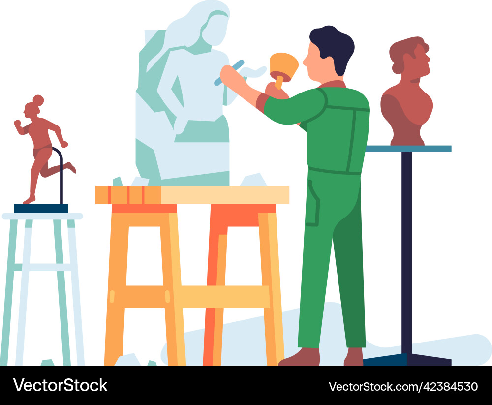 Sculptor making statue artist carving from stone Vector Image