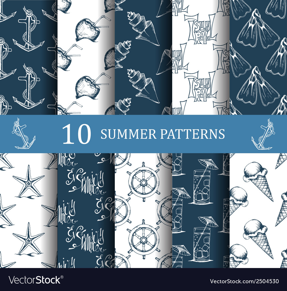 Summer seamless pattern set Royalty Free Vector Image