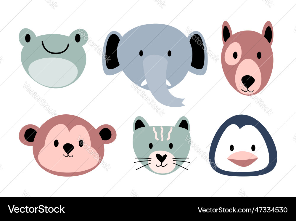 Wildlife animals head flat design vintage style Vector Image