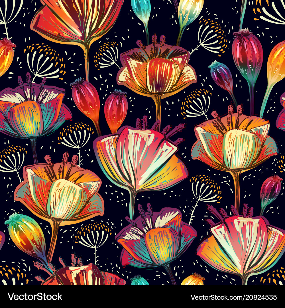 Colorful floral seamless pattern plants ornament Vector Image