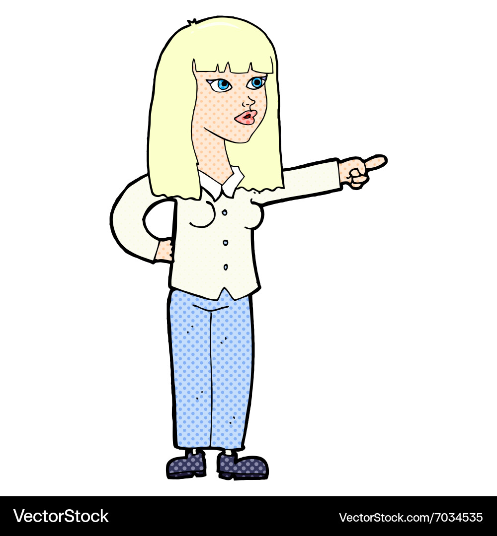 Comic cartoon pretty woman pointing Royalty Free Vector