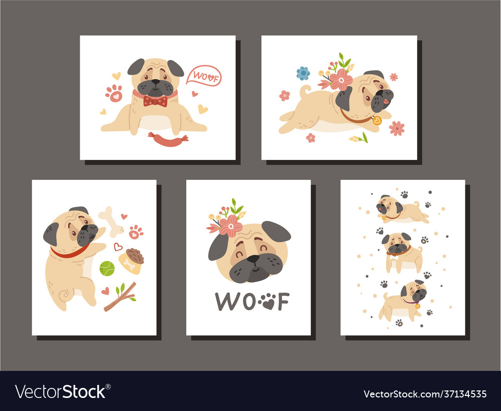 Cute dog kids poster or card templates bundle Vector Image