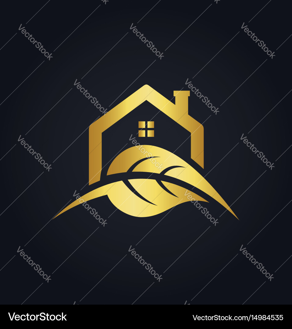 House leaf nature gold logo Royalty Free Vector Image