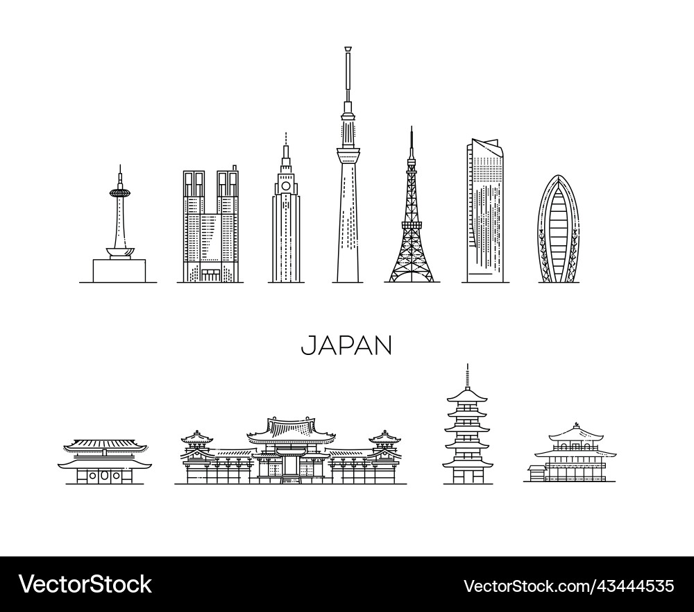 Japan vacation icons set Royalty Free Vector Image