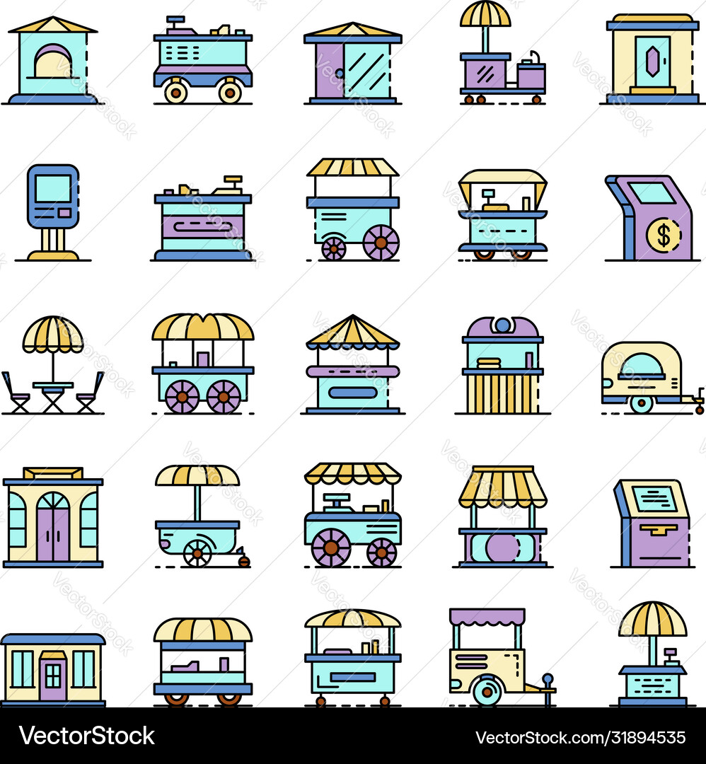 Kiosk icon set line color Royalty Free Vector Image