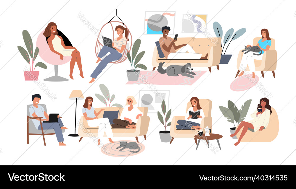 People in interior relax and talk set man Vector Image