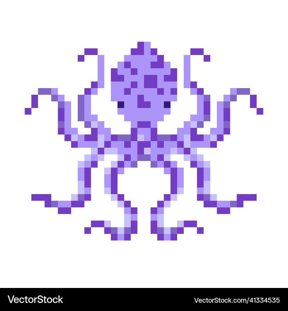 Pixel art octopus sea creature for 8 bit game Vector Image