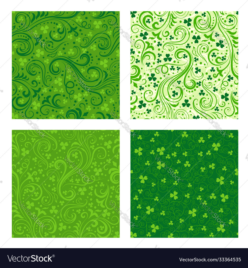 Set green clover patterns Royalty Free Vector Image