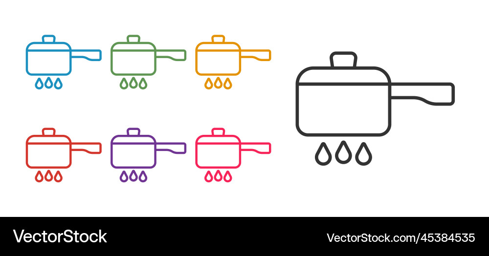 Set line cooking pot on fire icon isolated Vector Image