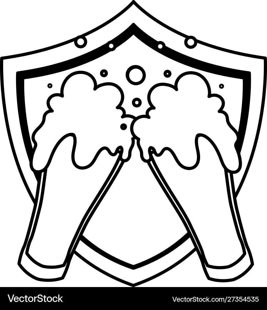 Silhouette mug with beer and shield in white Vector Image