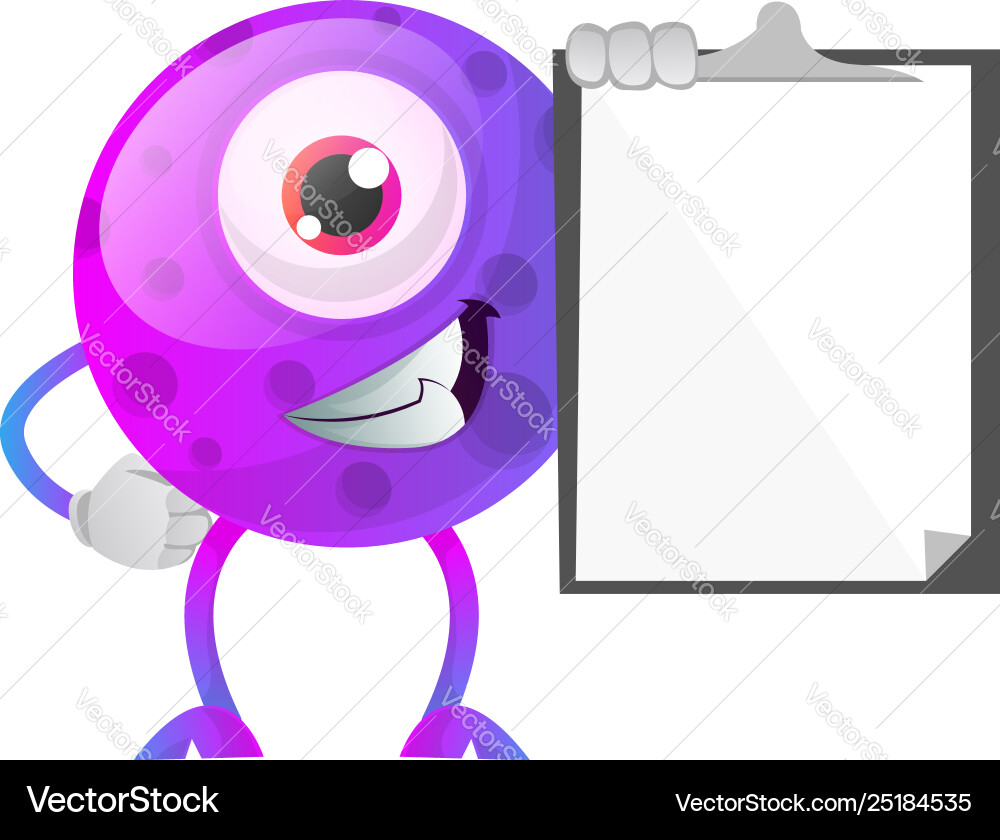 Smiling one eyed monster holding a notepad Vector Image