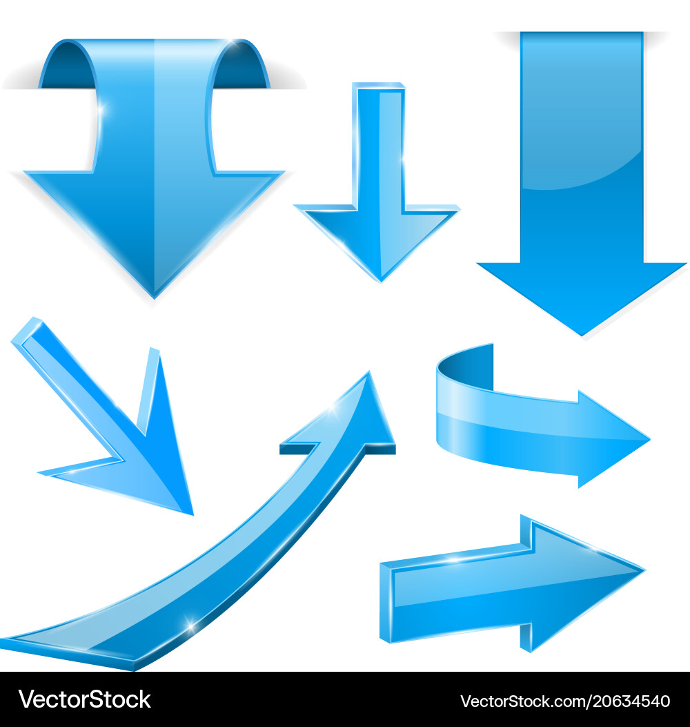 Blue 3d arrows shiny icons Royalty Free Vector Image