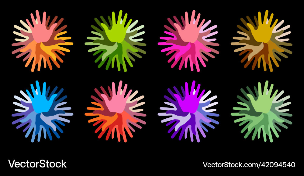 Bright hand round logos print circle icons Vector Image