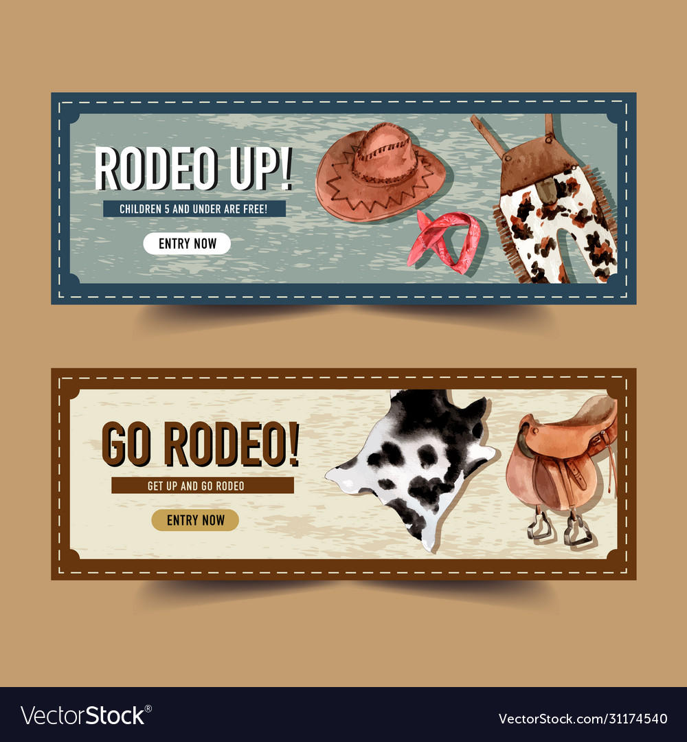 Cowboy banner design with hat saddle headband cow Vector Image