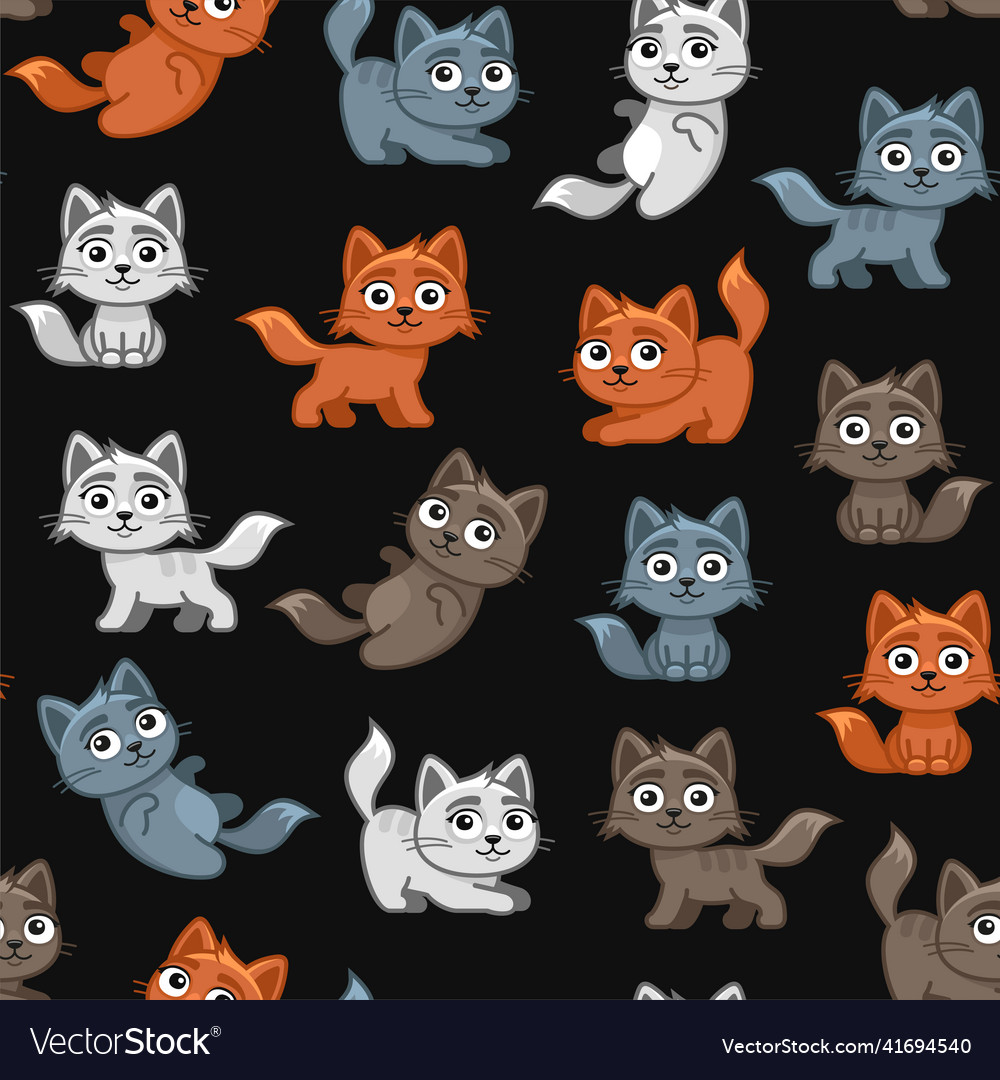 Cute cat seamless pattern with difference poses Vector Image