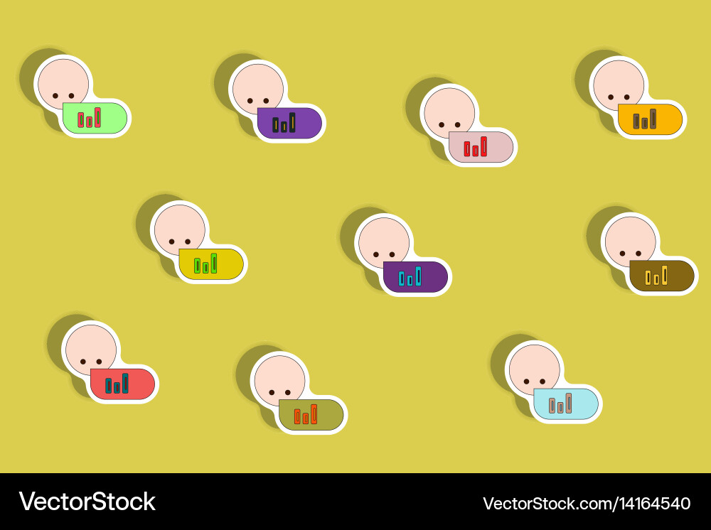 Flat icons set of column chart and head concept Vector Image