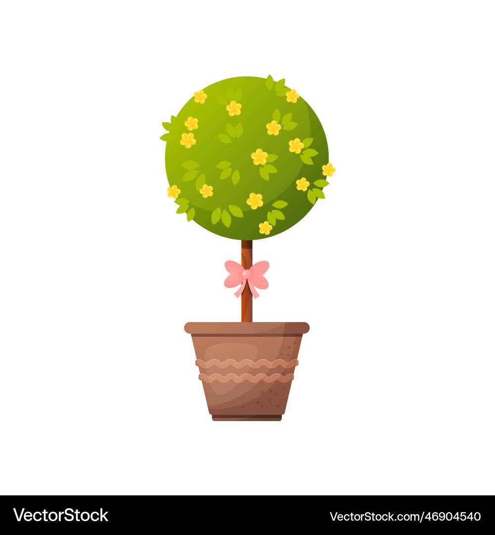 Tall tree with yellow flowers in pot Royalty Free Vector