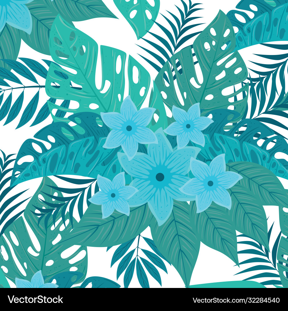 Tropical background flowers blue color Royalty Free Vector