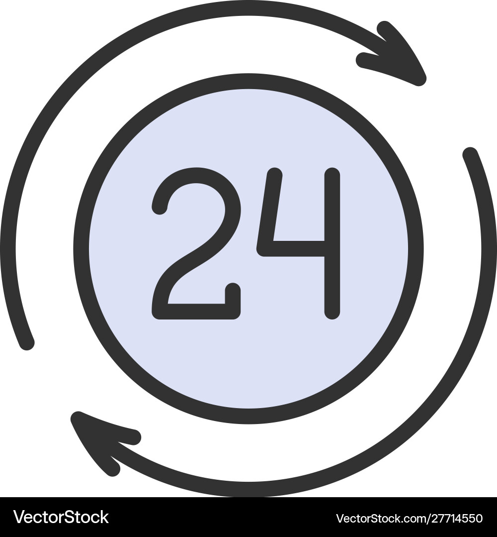 24 hour available services flat color line icon Vector Image