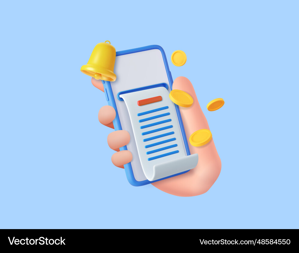 3d pay money with mobile phone Royalty Free Vector Image