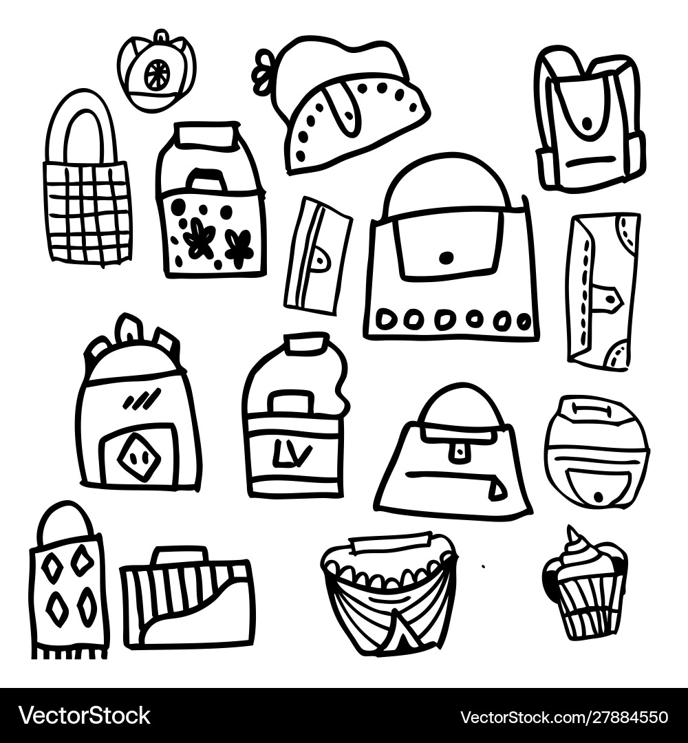 A set simple bag designs with doodle style Vector Image