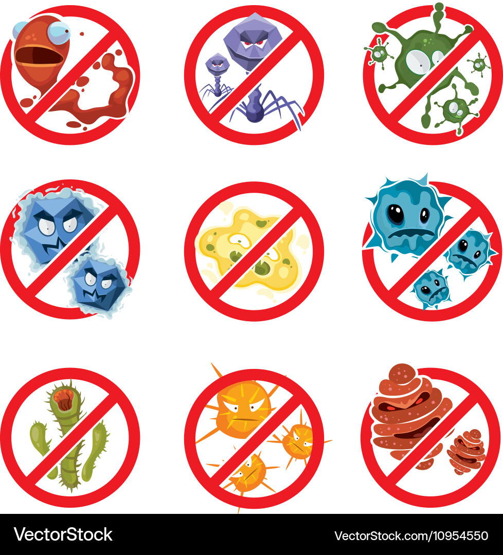 Anti bacteria and germs signs set Royalty Free Vector Image