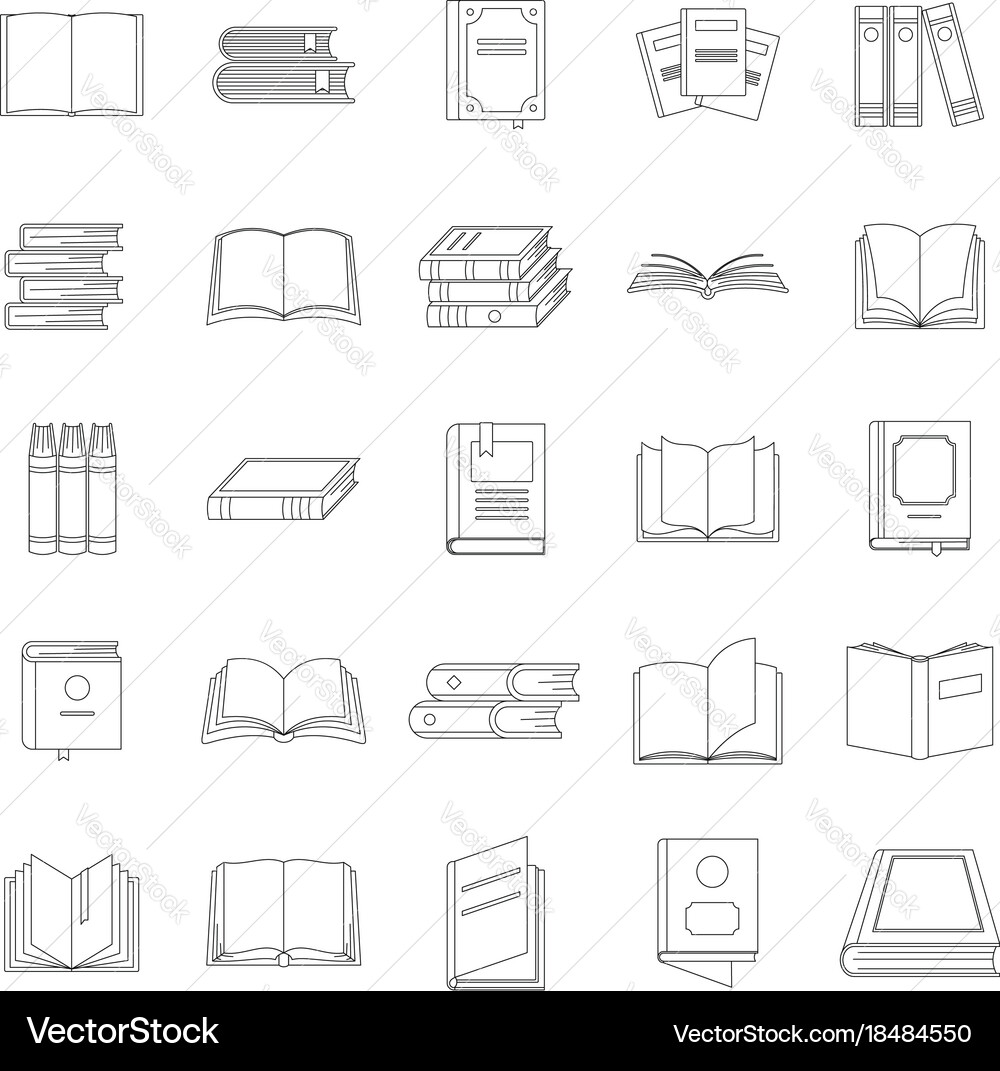 Book icons set outline style Royalty Free Vector Image