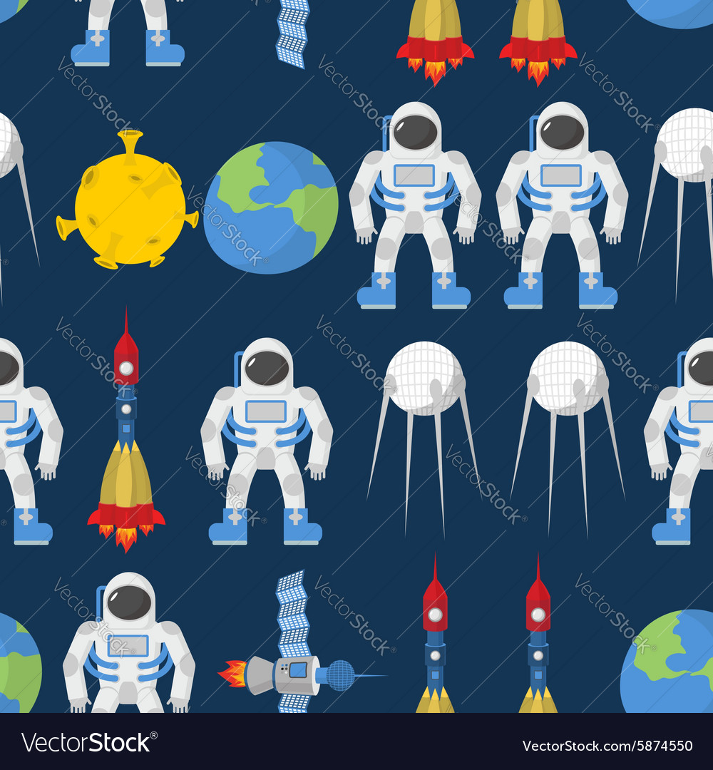Cosmic seamless pattern earth and astronaut space Vector Image