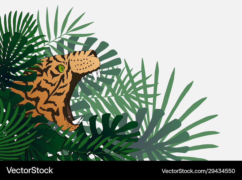 Fantasy tropical world border with tiger Vector Image