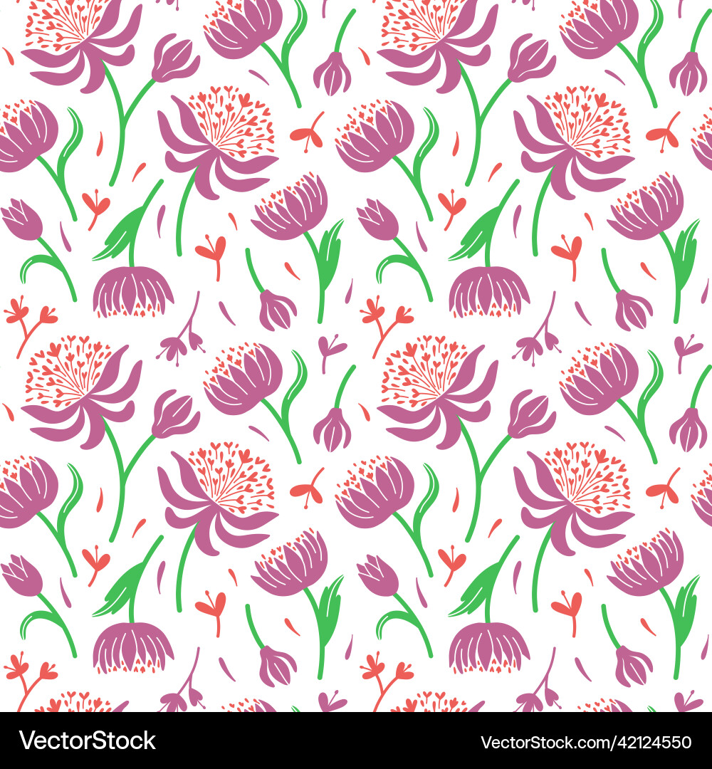 Flowers in bloom seamless pattern with leaves Vector Image