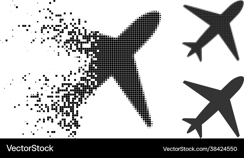 Fractured dotted airplane icon with halftone Vector Image