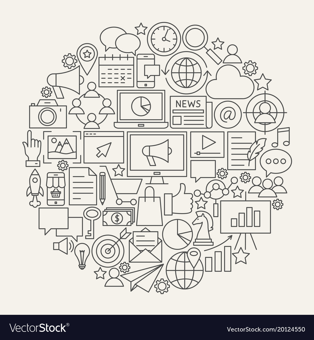 Marketing line icons circle Royalty Free Vector Image