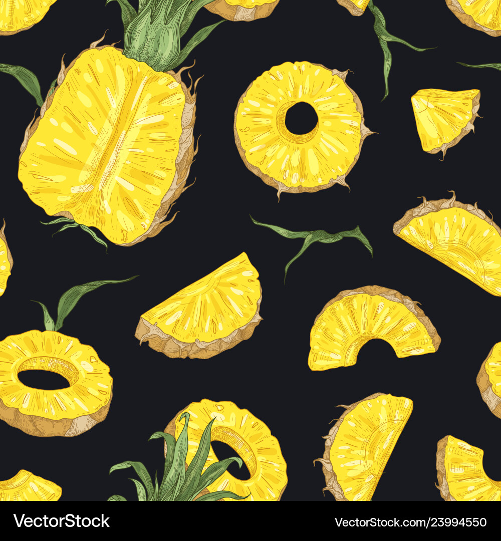 Natural seamless pattern with whole and cut fresh Vector Image