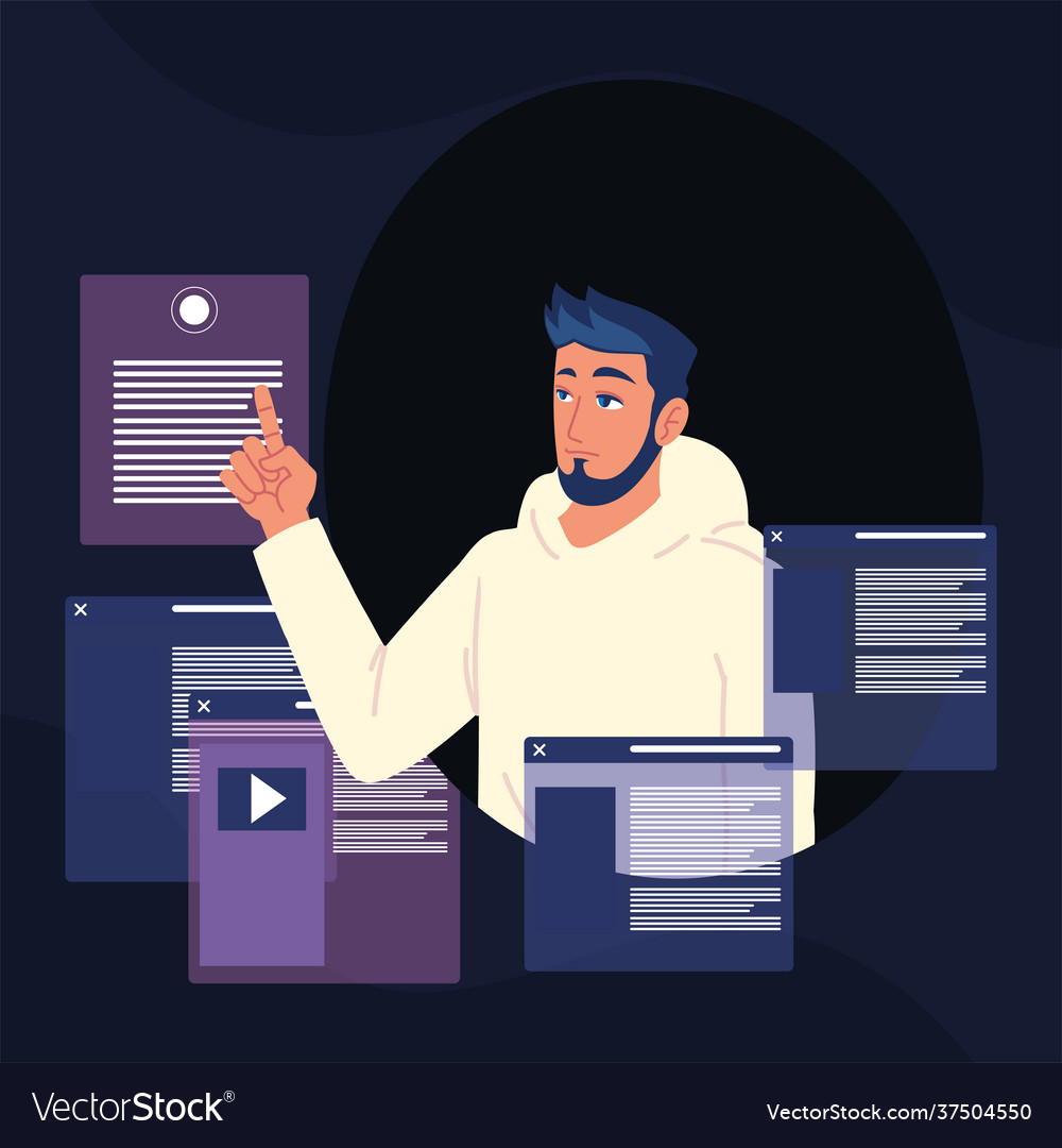 Programmer with codes Royalty Free Vector Image