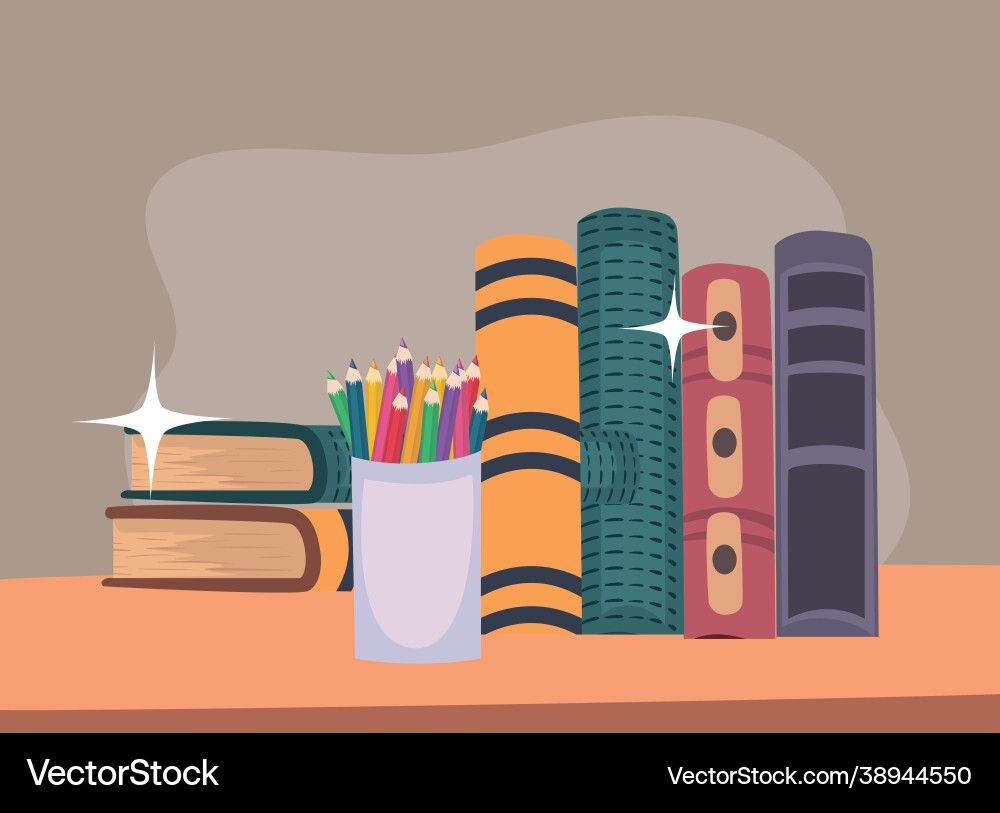 Textbooks and colors Royalty Free Vector Image