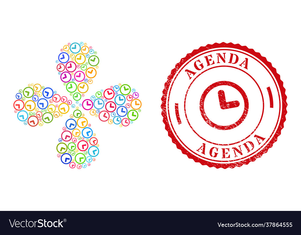 Agenda distress rubber imprint and clock multi Vector Image Agenda distress rubber imprint and clock multi Vector Image
